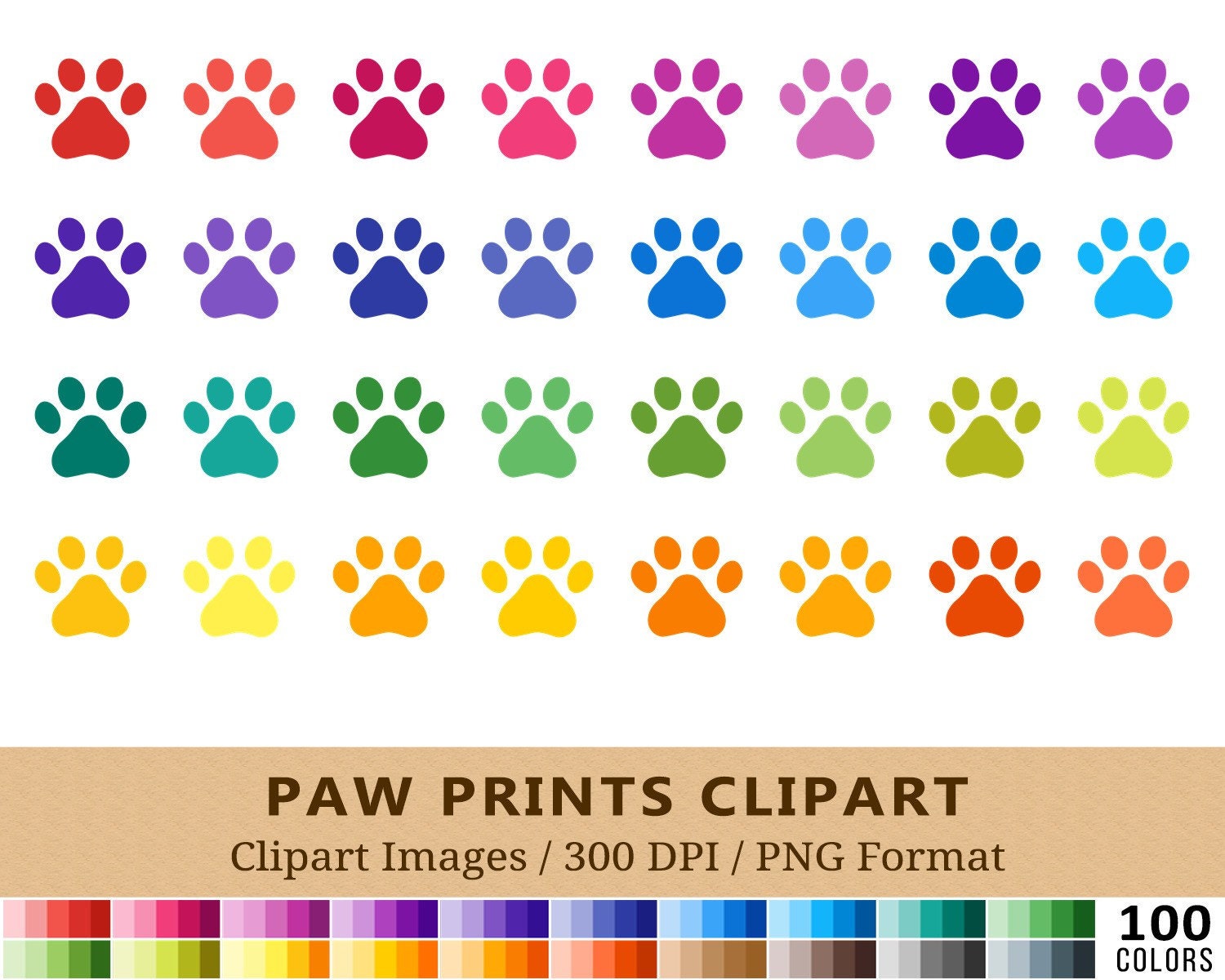 100 Paw Prints Clipart Dog Cat Paw Clip Art Rainbow Colors - Etsy España