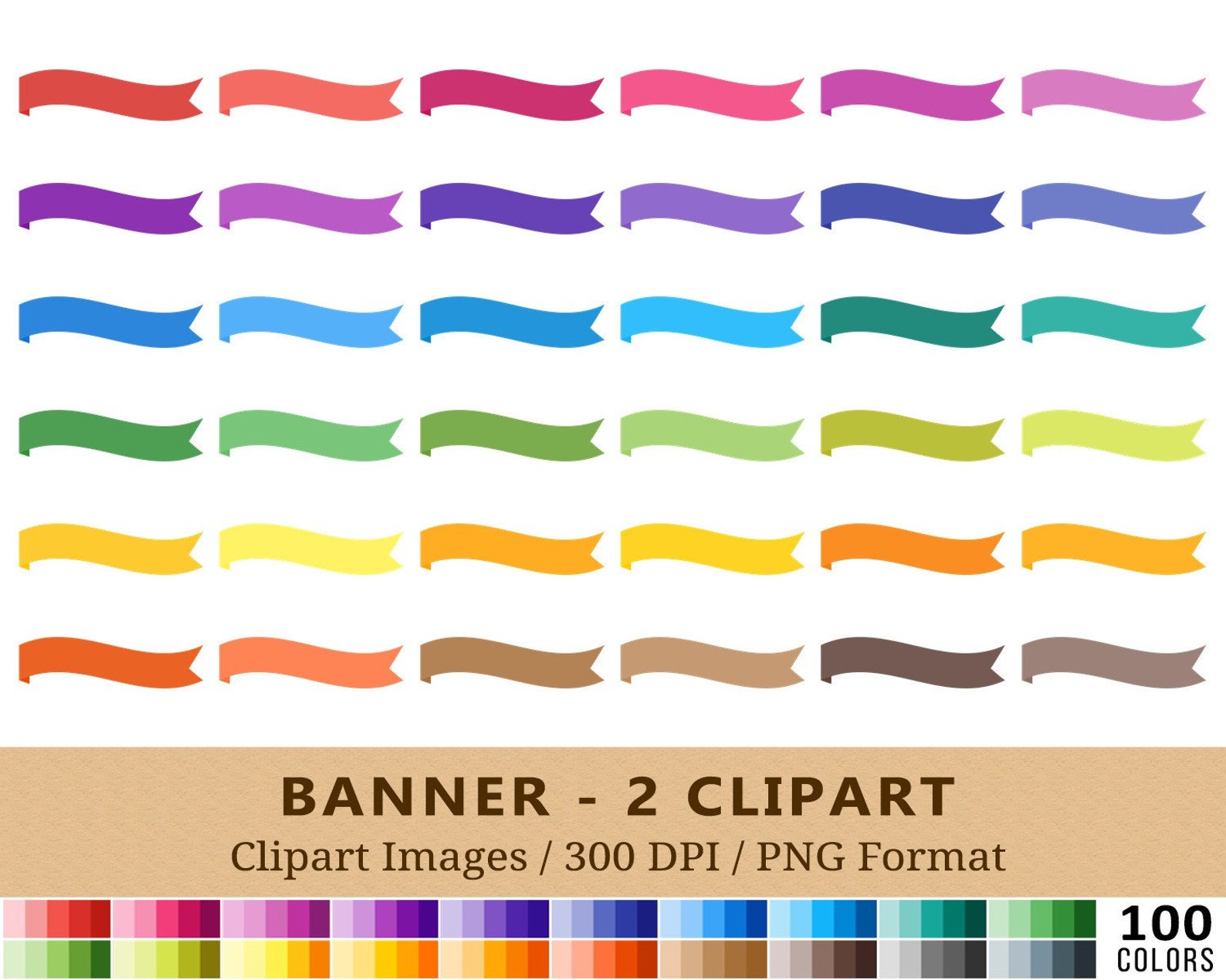 100 Ribbon Banner Clipart, Banners Clip Art, Rainbow Colors, Labels ...