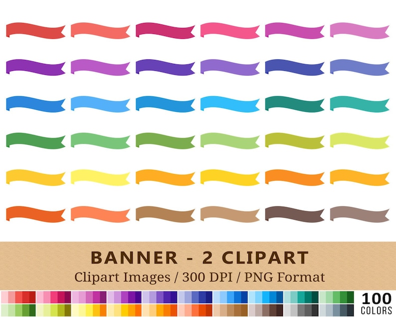 100 Ribbon Banner Clipart, Banners Clip Art, Rainbow Colors, Labels ...