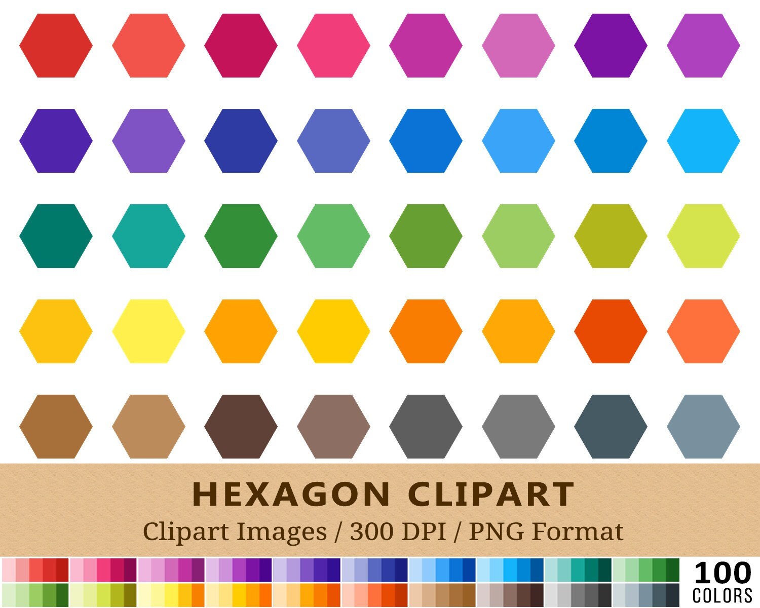 100 Hexagon Clipart, Geometric Clip Art, Rainbow Colors, Planner ...