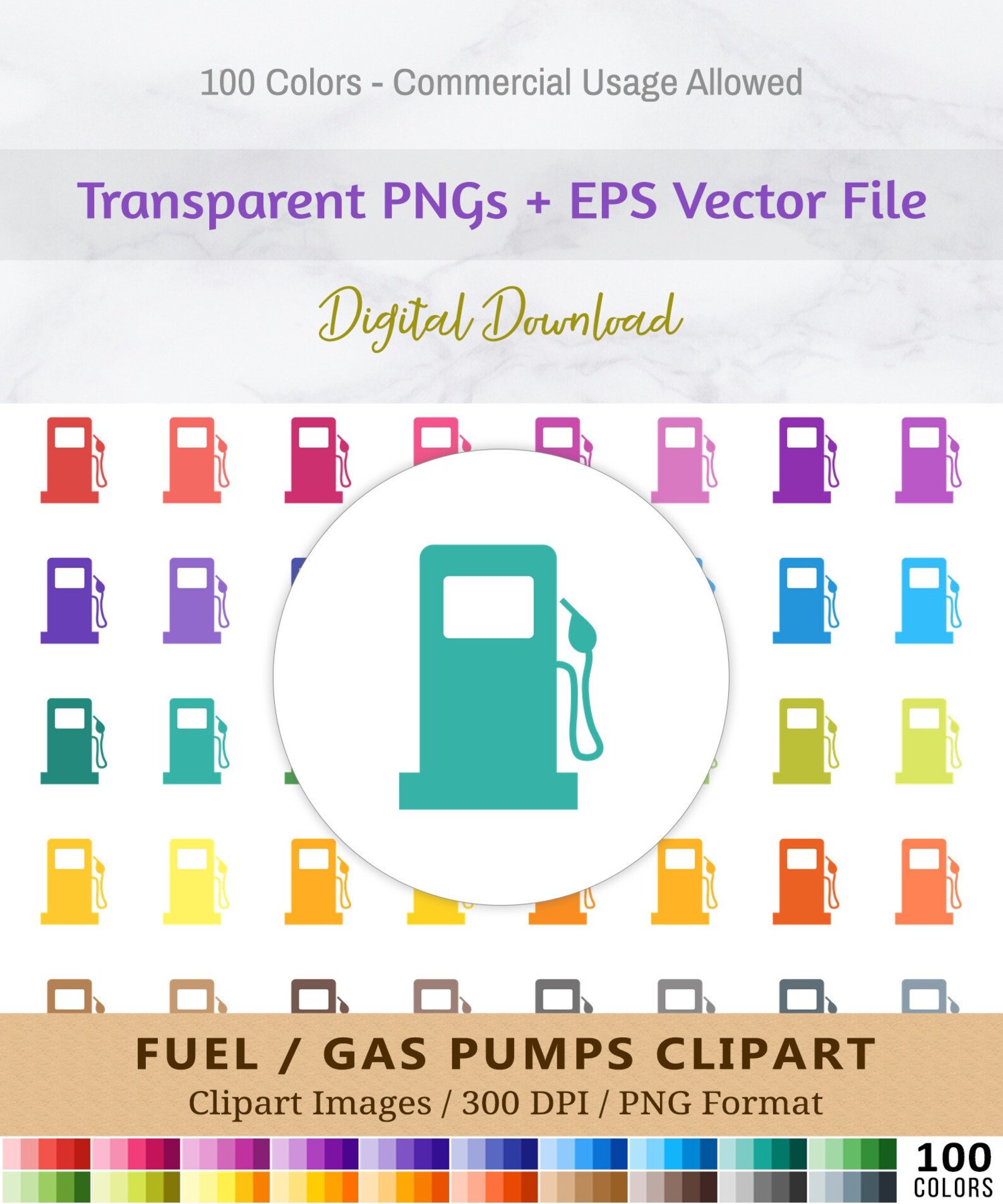 100 Gas Pump Clipart, Gasoline Clip Art, Rainbow Colors, Planner ...