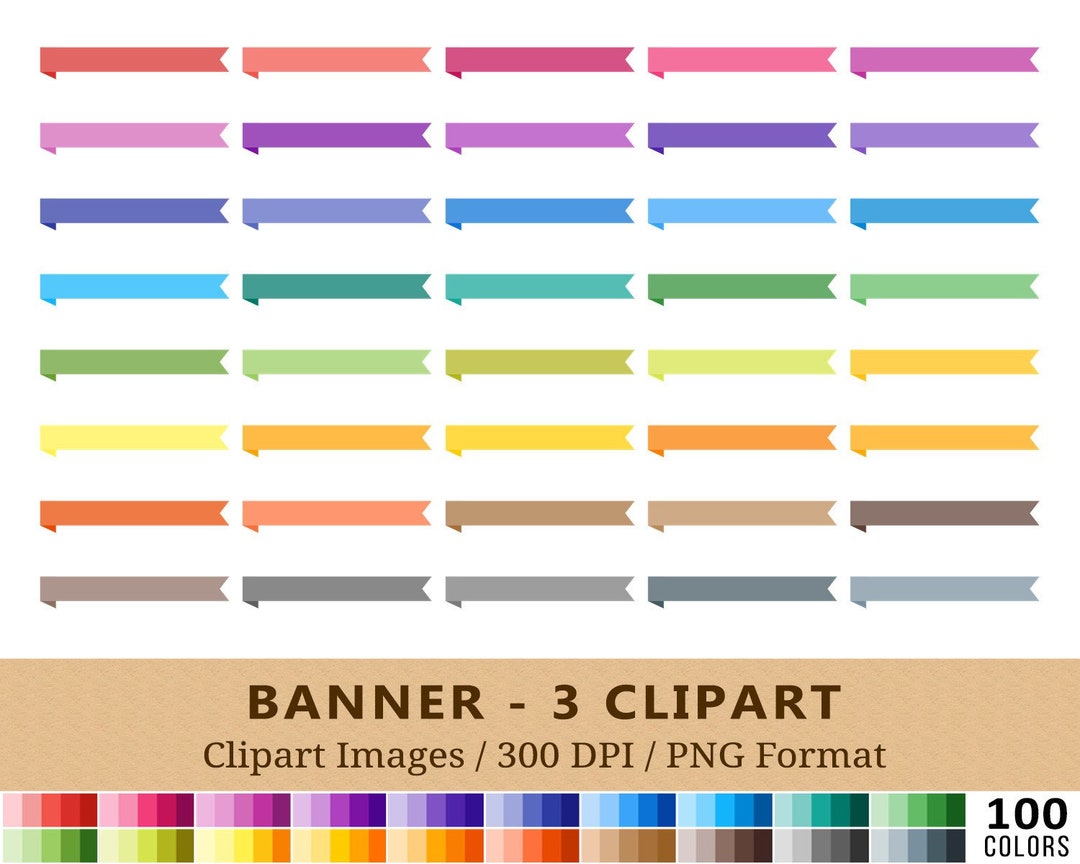 100 Ribbon Banner Clipart, Banners Clip Art, Rainbow Colors, Labels ...