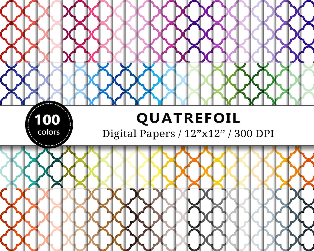 Quatrefoil Digital Paper, 100 Rainbow Colors, Mosaic Moroccan Pattern ...