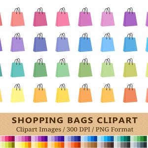 100 Shopping Bag Clipart, Gift Bag Clip Art, Rainbow Colors, Digital ...