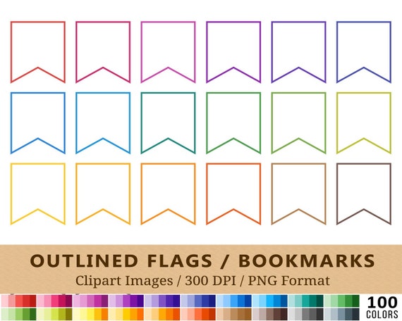 100 Flag Outline Clipart Bookmark Clip Art Rainbow Colors | Etsy