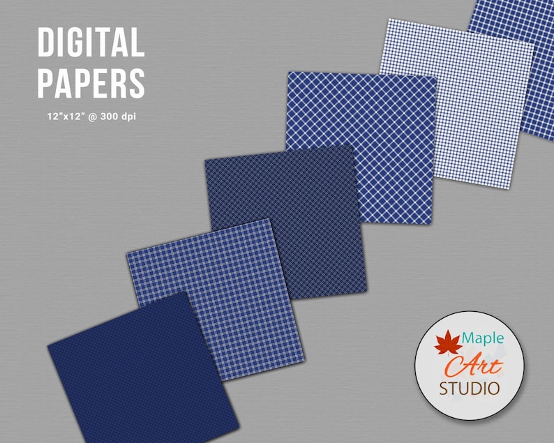 Blue Plaid Tartan Digital Papers Pack, Lumberjack Flannel, Fabric ...
