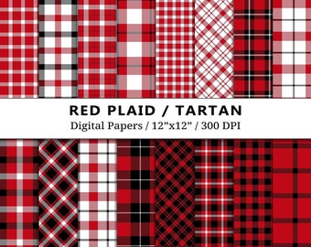 Blue Plaid Tartan Digital Papers Pack, Lumberjack Flannel, Fabric ...