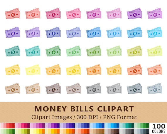 100 Dollar Bills Clipart Money Bills Clip Art Rainbow - Etsy
