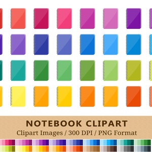100 Notebook Clipart, Back to School Clip Art, Rainbow Colors Planner ...