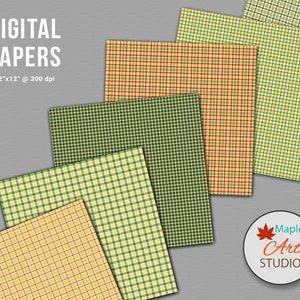 Christmas Tartan Plaid Digital Papers, Red and Green, Gingham Patterns ...