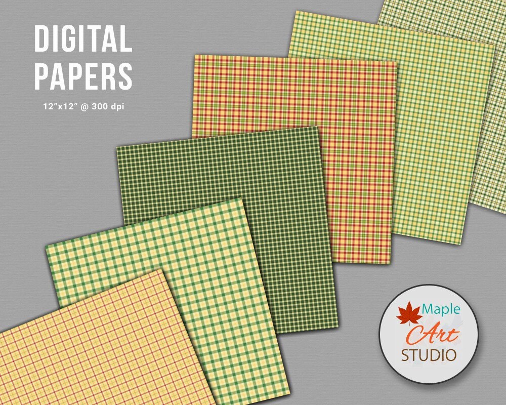 Christmas Tartan Plaid Digital Papers, Red and Green, Gingham Patterns ...