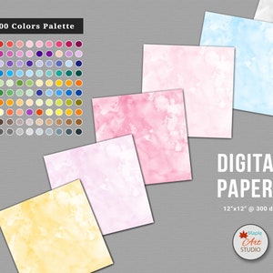 Watercolor Digital Paper Printable, 100 Rainbow Colors, Painted Texture ...