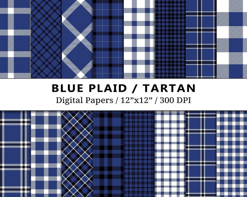 Blue Plaid Tartan Digital Papers Pack, Lumberjack Flannel, Fabric ...