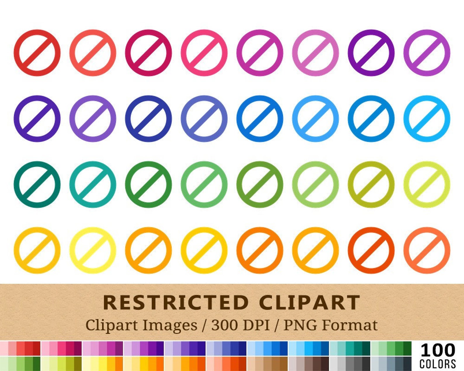 100 Prohibited Sign Clipart, Restricted Symbol Clip Art, Rainbow Colors ...