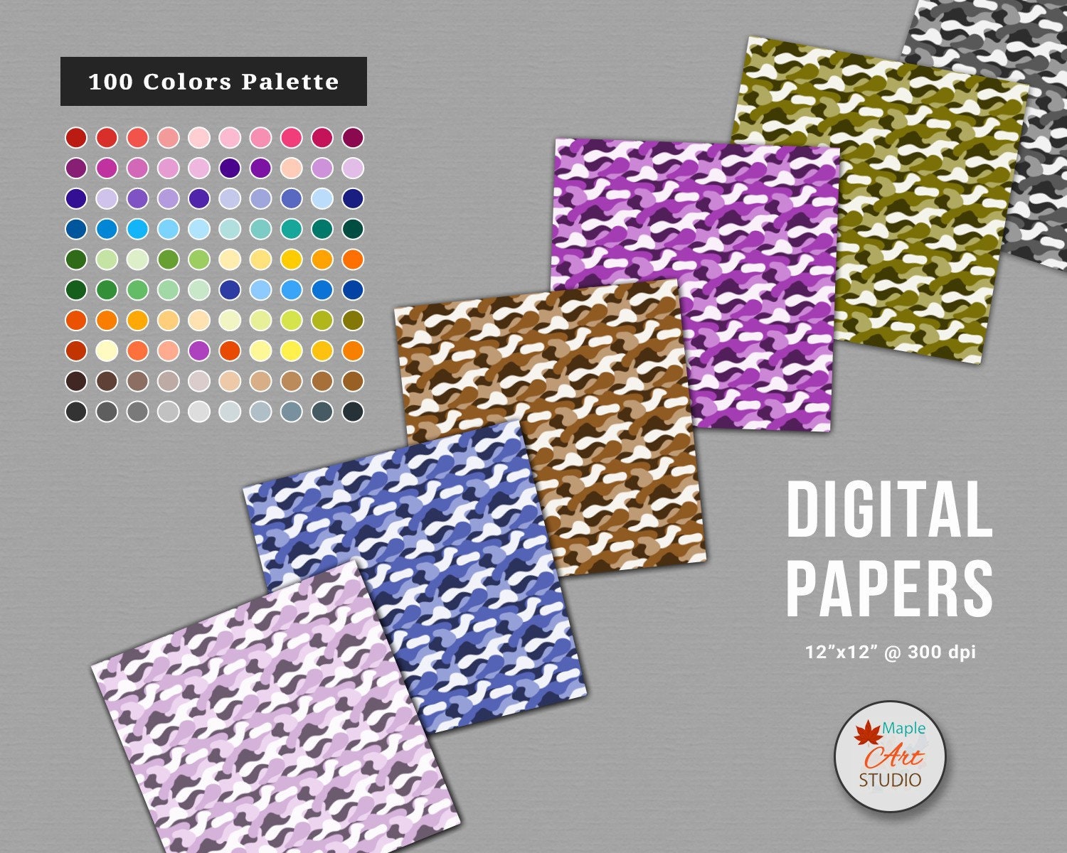Camouflage Digital Paper, 100 Rainbow Colors, Hunter, Military, Jungle ...