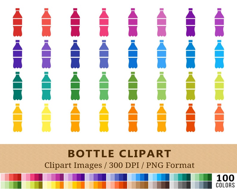 100 Bottle Clipart, Water Bottles Clip Art, Rainbow Colors, Shake ...