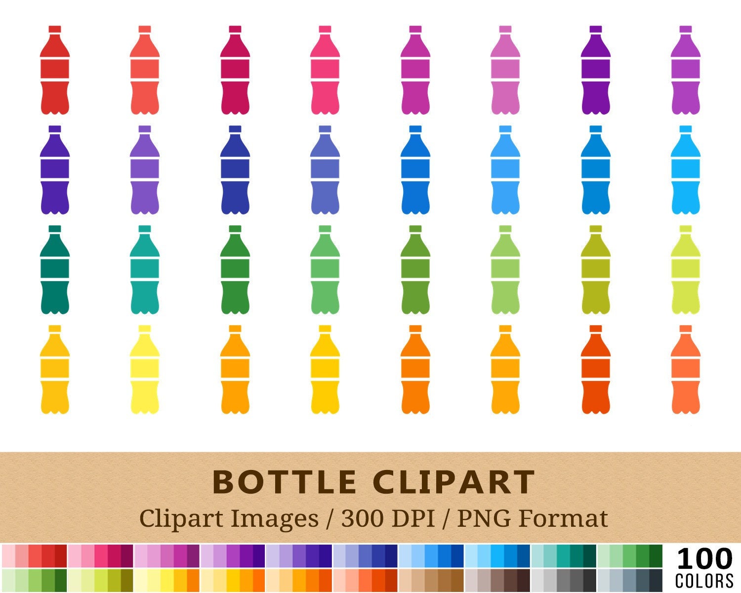 100 Bottle Clipart, Water Bottles Clip Art, Rainbow Colors, Shake ...
