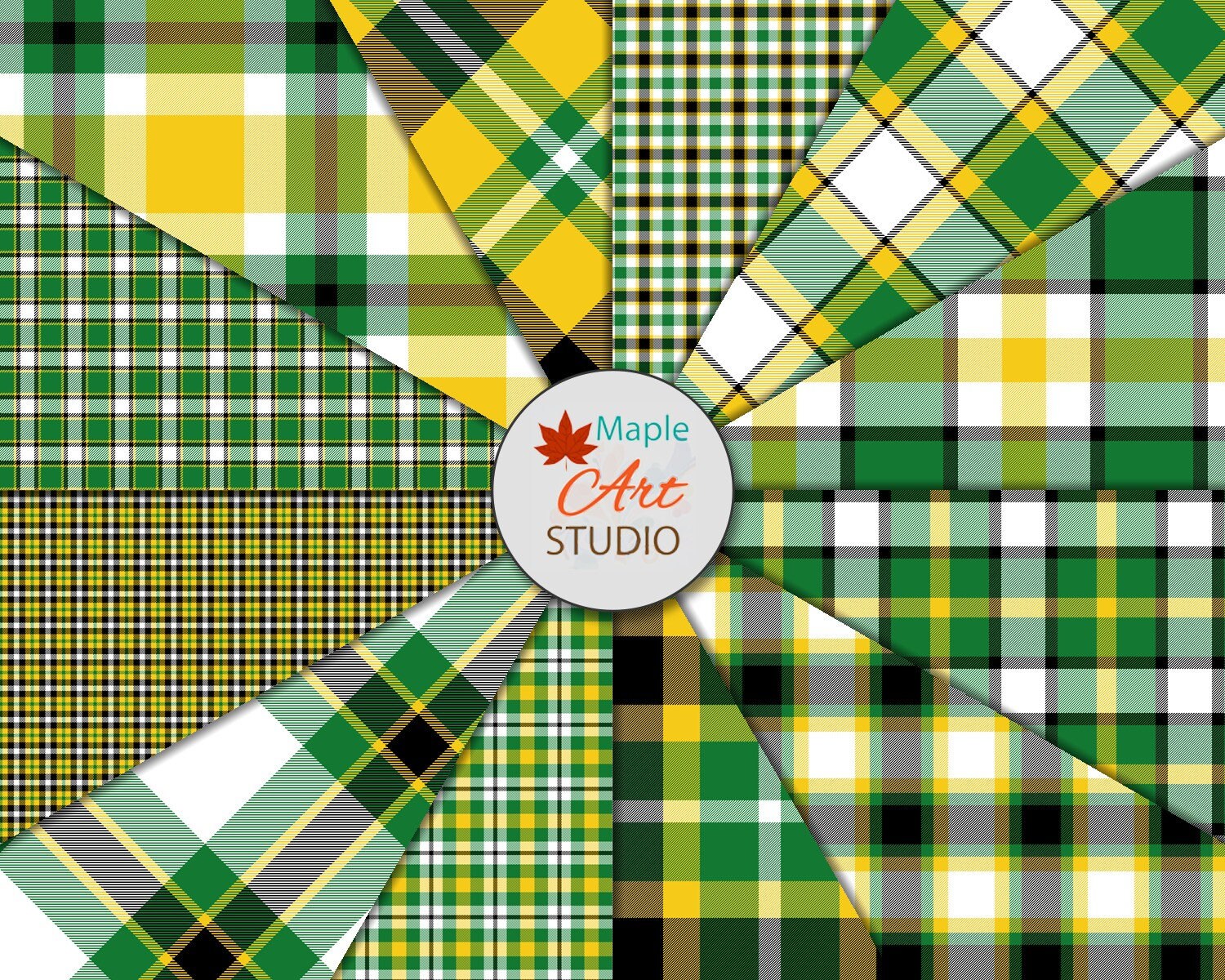 Plaid Tartan Digital Papers, Lumberjack Flannel, Green Yellow Fabric ...