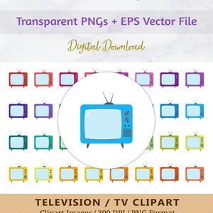 100 Vintage Television Clipart, Retro TV Clip Art, Rainbow Movie ...