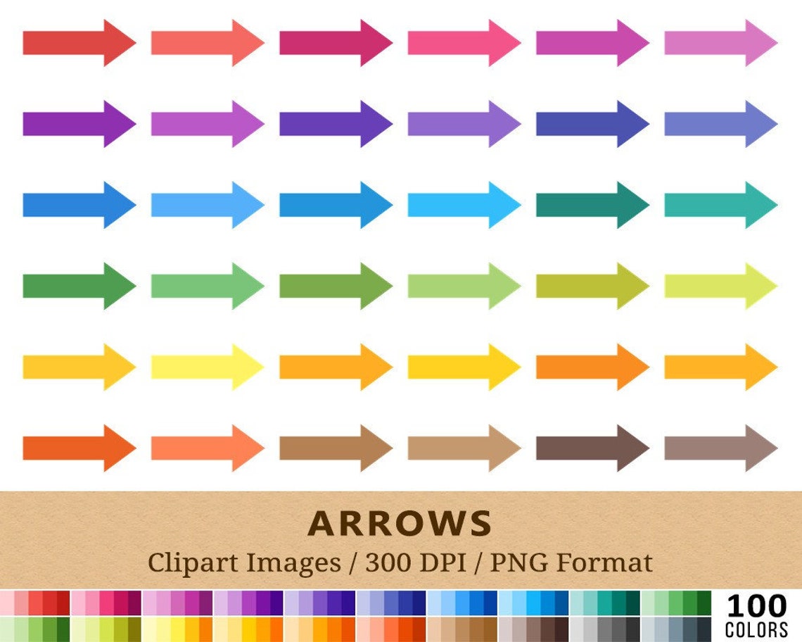 Arrows Clipart, Direction Clip Art, 100 Rainbow Colors, Planner ...