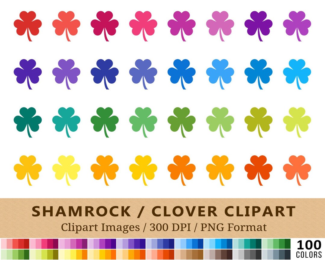 100 Clover Clipart, Shamrock Clip Art, Rainbow Planner Printable ...