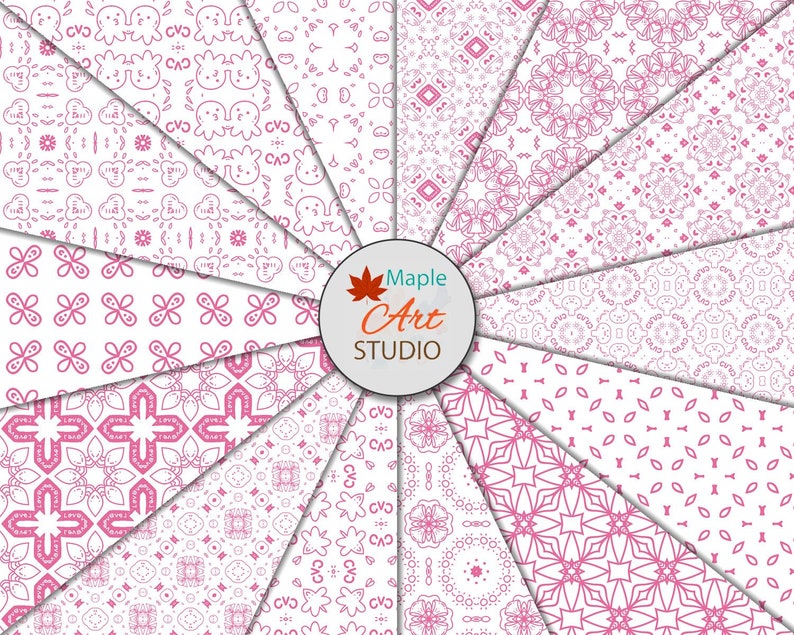 Pink Geometric Patterns Coordinating Digital Papers - Etsy España