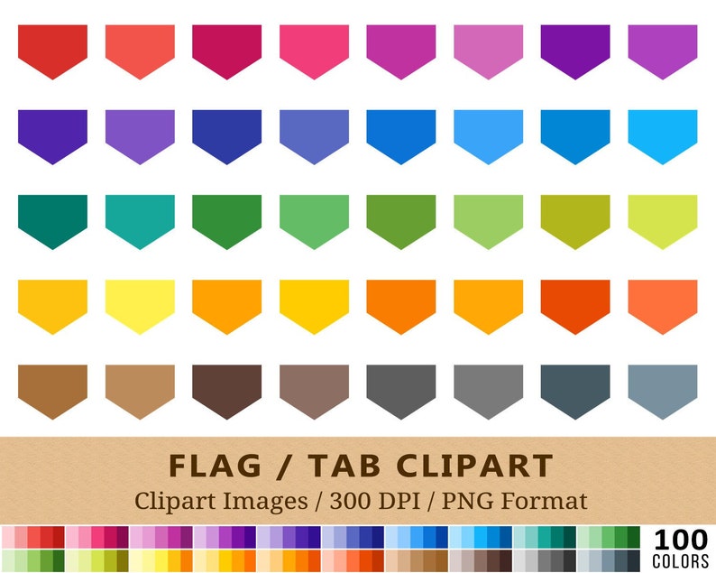100 Page Flags Clipart, Arrow Clip Art, Rainbow Colors, Mini Tab Flag ...