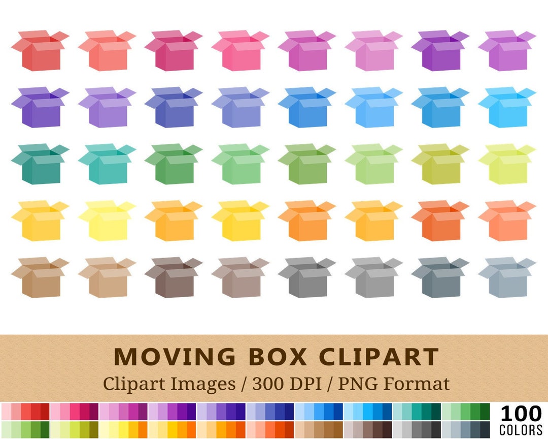 100 Moving Box Clipart, Cardboard Box Clip Art, Rainbow Colors ...
