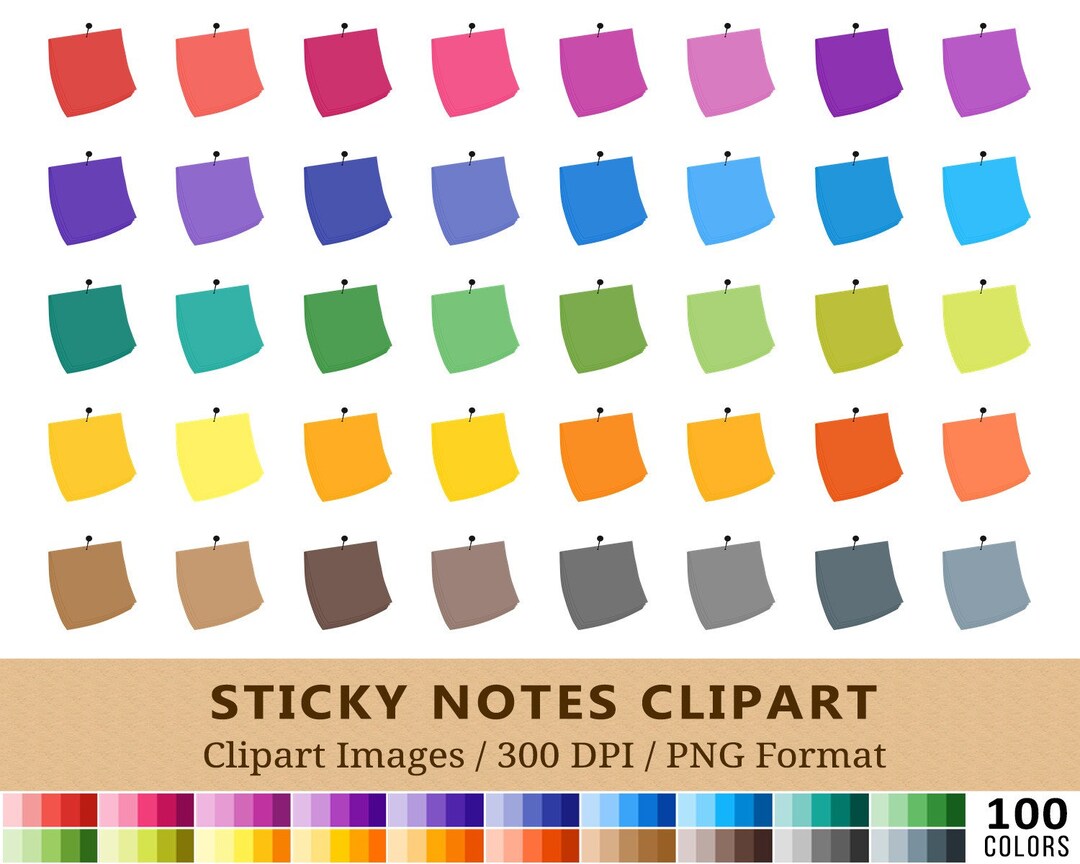 100 Sticky Note Clipart, Reminder Clip Art, Rainbow Colors, Office Memo ...