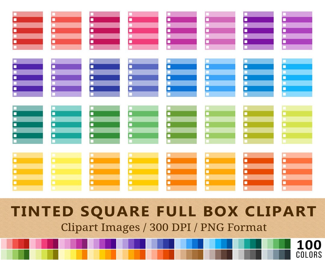 100 Tinted Full Box Clipart, Checklist Planner Box Clip Art, Rainbow ...
