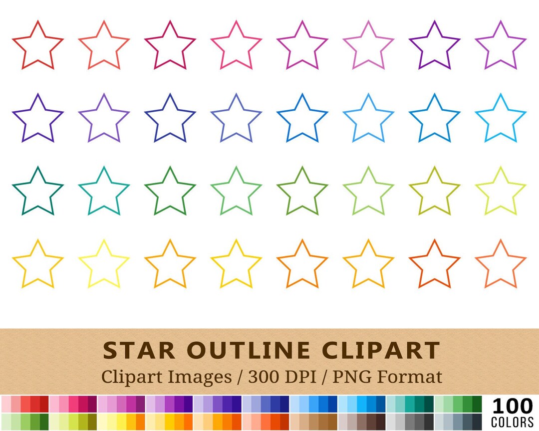 100 Star Outline Clipart, Star Frame, Rainbow Colors, Functional ...