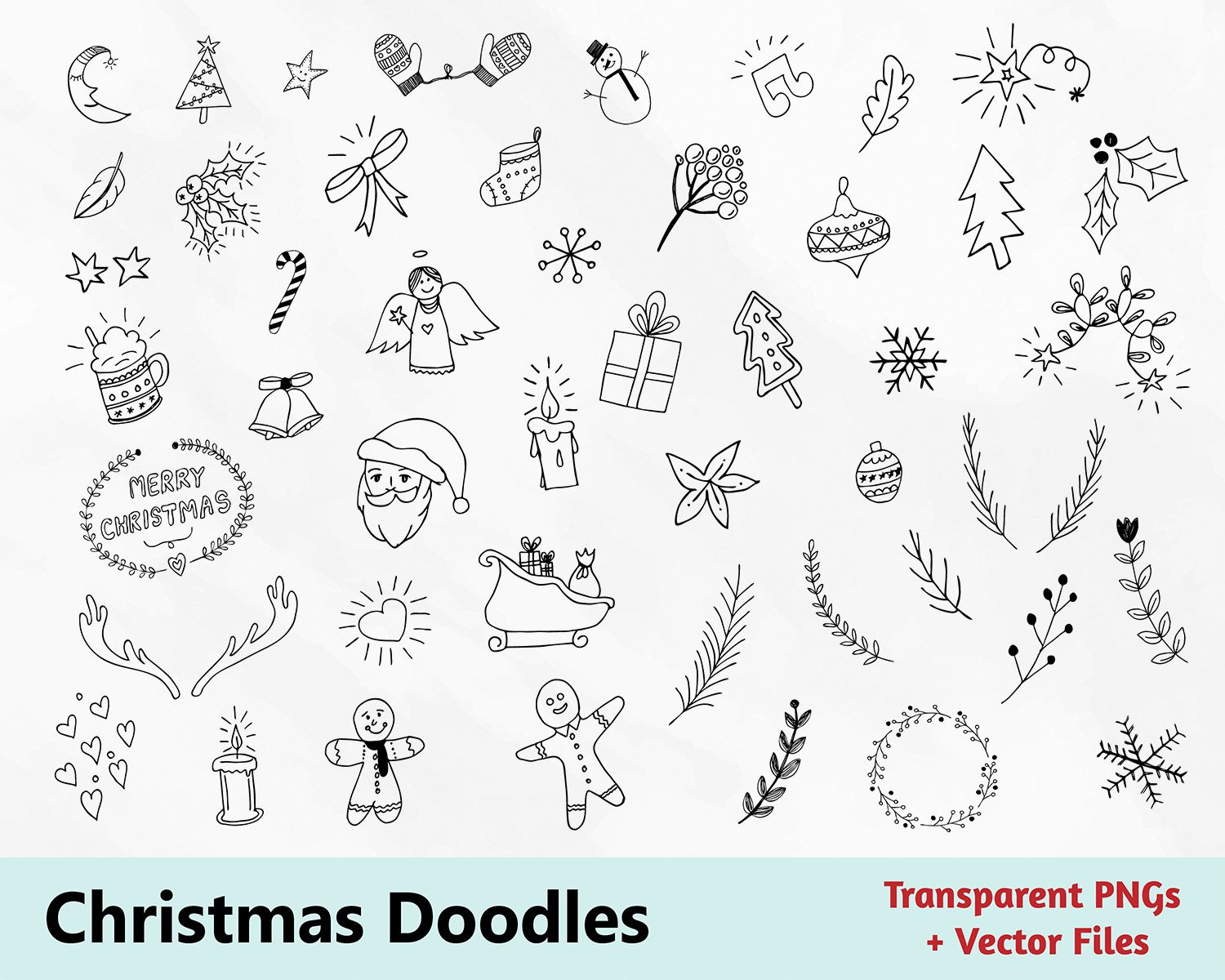 Hand Drawn Christmas Doodle Elements, Hearts, Holidays, Sketch Drawing ...