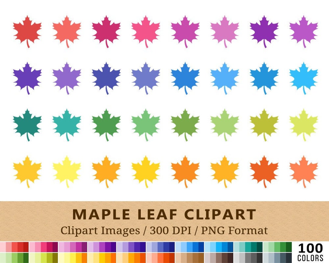 100 Maple Leaf Clipart, Tree Leaves Clip Art, Rainbow Colors, Autumn ...