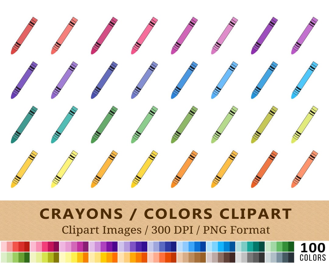 100 Crayon Clipart, Coloring Pencil Clip Art, Rainbow Colors Planner ...
