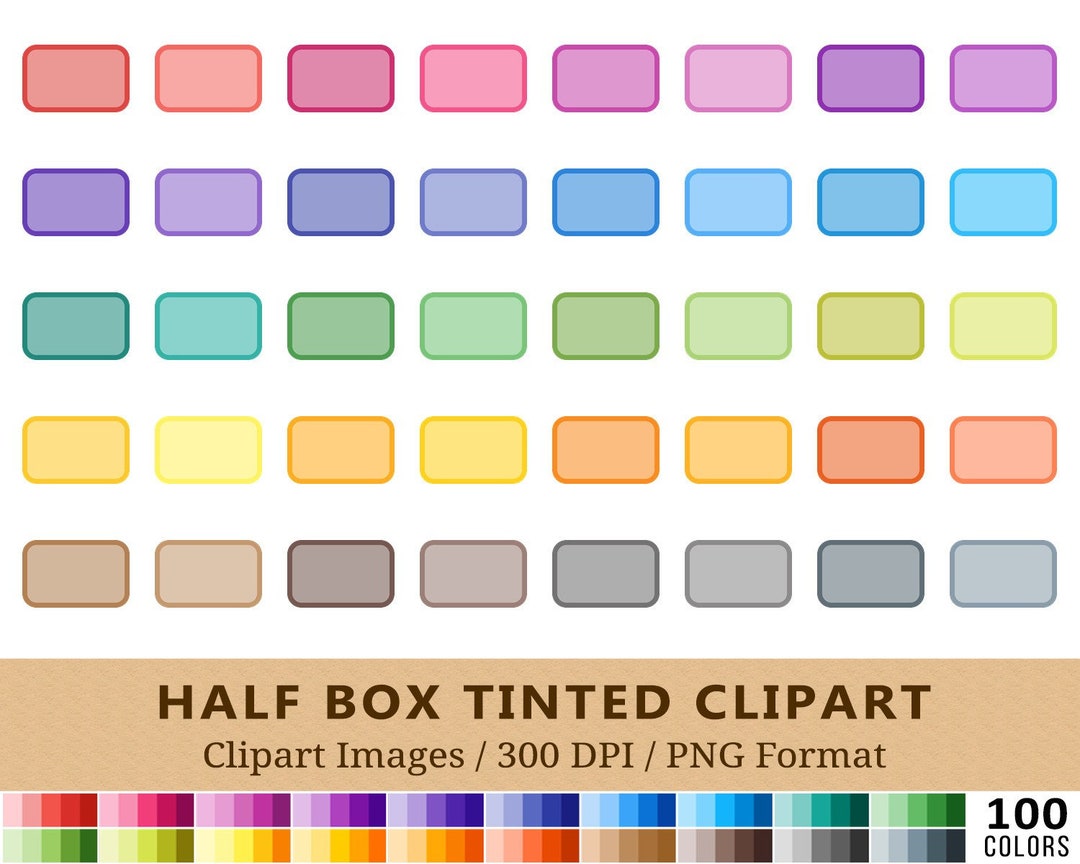 100 Rounded Tinted Half Box Clipart, Supplies, Outlined Half Boxes Clip ...