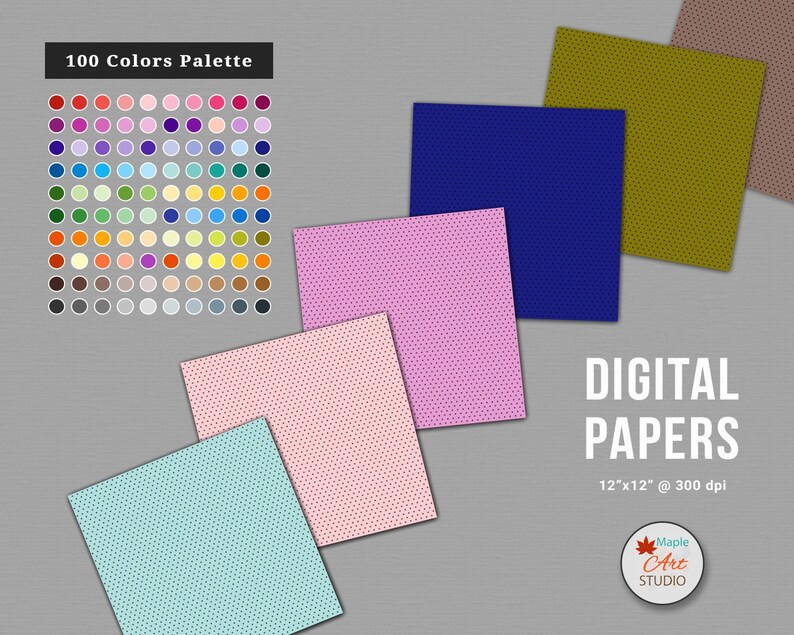 Black Polka Dots Digital Paper, 100 Rainbow Colors, Scrapbook Papers ...