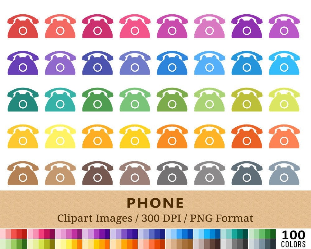 100 Telephone Clipart, Rotary Phone Clip Art, Rainbow Colors, Planner ...
