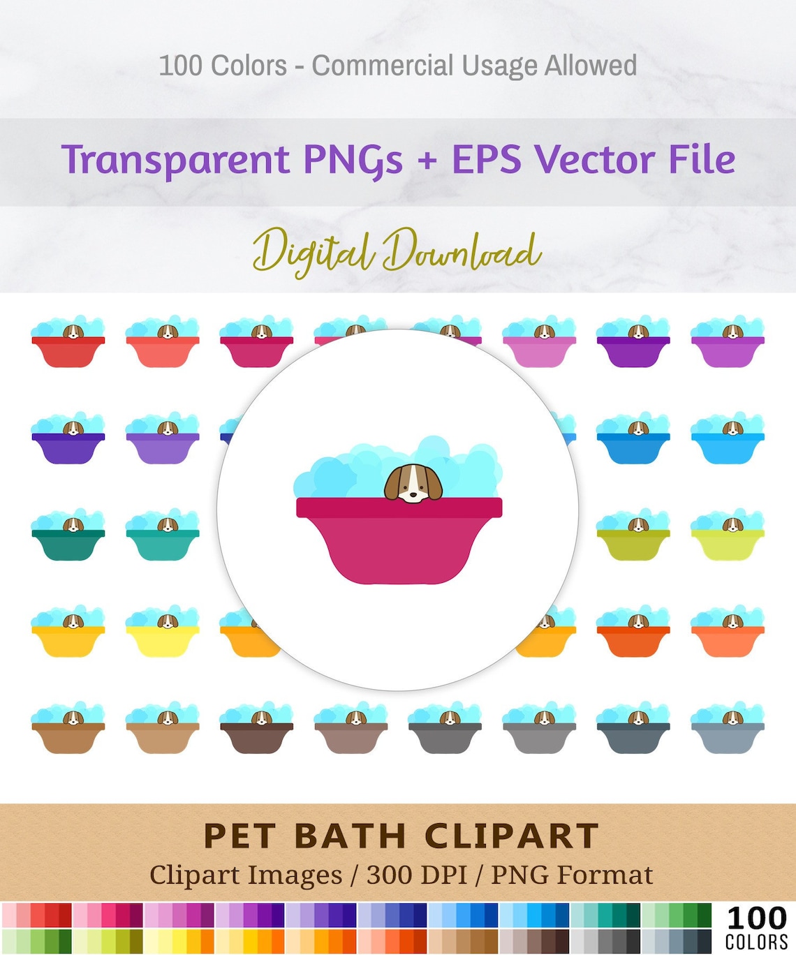 100 Dog Bath Clipart, Pet Bath Tub Clip Art, Rainbow Pet Care, Spa ...