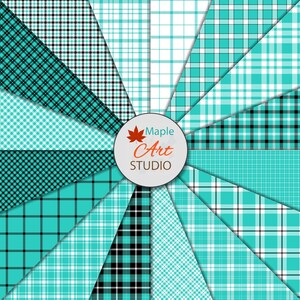 Turquoise Plaid Tartan Digital Paper, Lumberjack, Teal Fabric Patterns ...