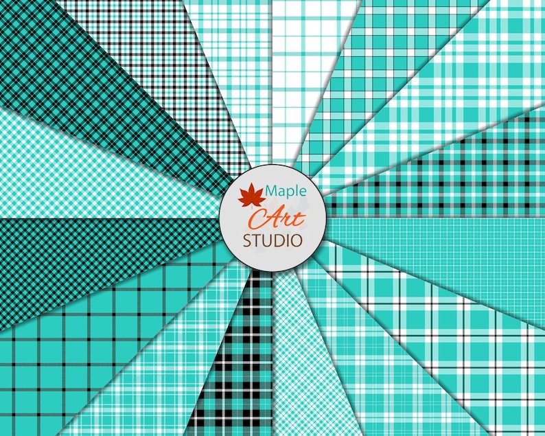 Turquoise Plaid Tartan Digital Paper, Lumberjack, Teal Fabric Patterns ...