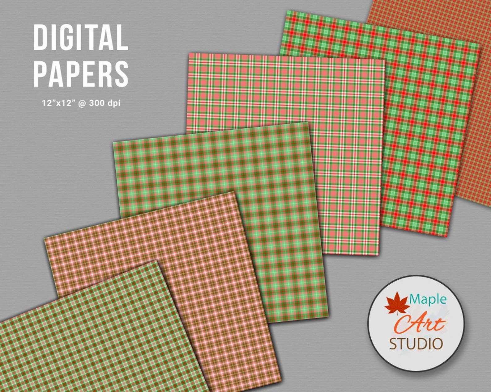 Christmas Tartan Plaid Digital Papers Pack, Red and Green, Checkered ...