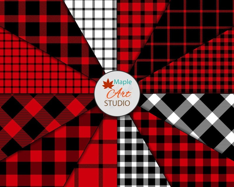 Red Buffalo Check Plaid, Lumberjack Flannel, Digital Papers Pack, Red ...