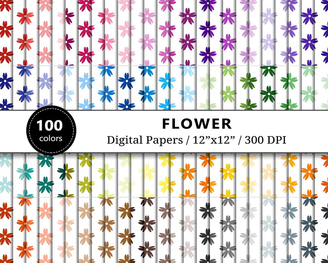 Flower Digital Paper, 100 Rainbow Floral Pattern, Pastel Scrapbook ...