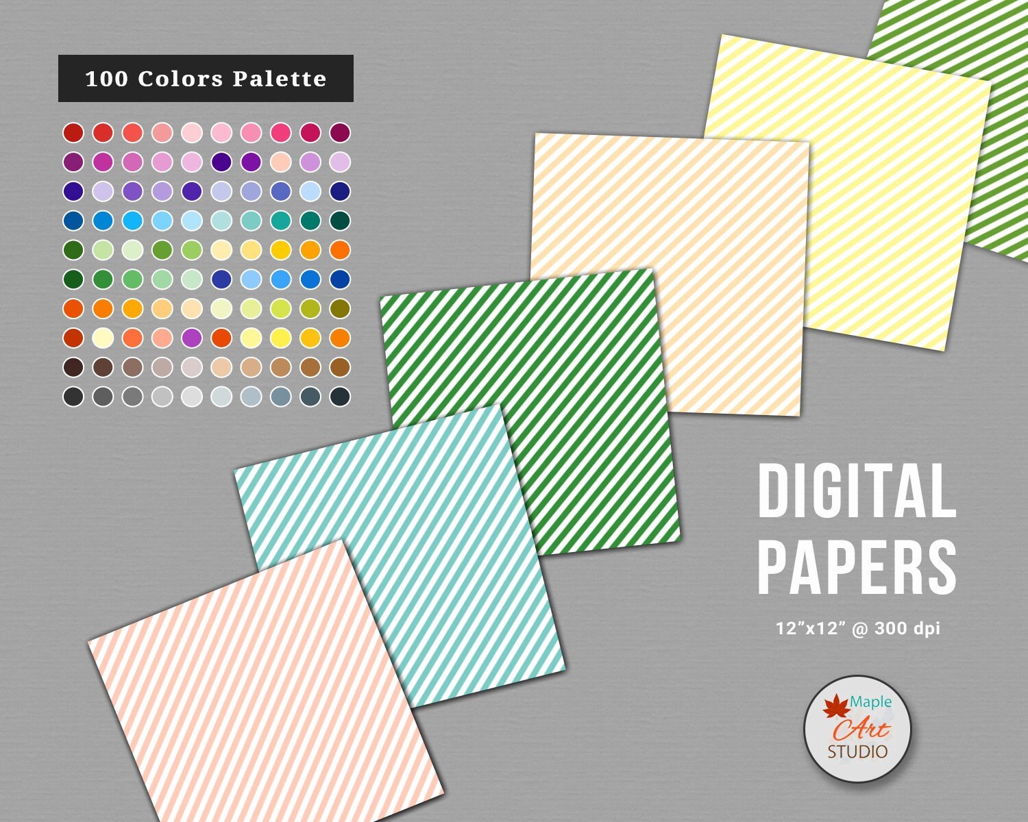Diagonal Stripes Digital Paper Backgrounds, Lines Textures, 100 Rainbow ...