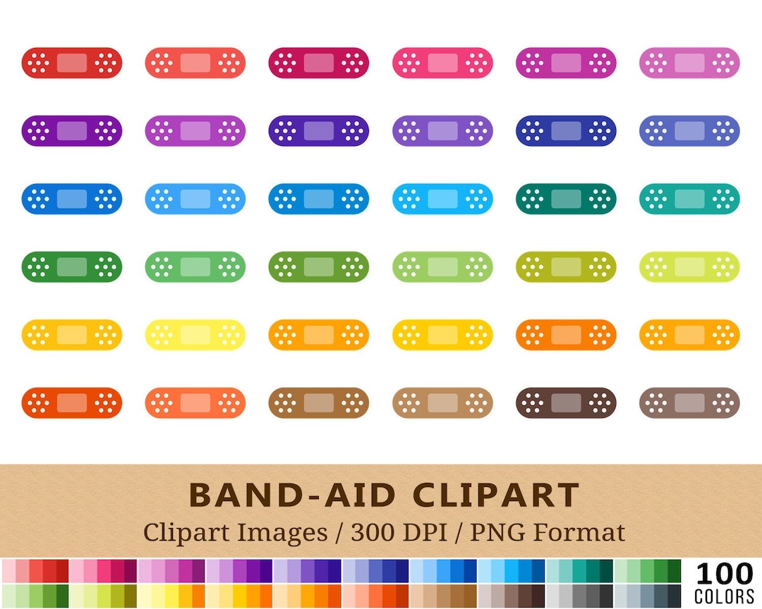 100 Band Aid Clipart, Adhesive Bandage Clip Art, Rainbow Colors, First ...