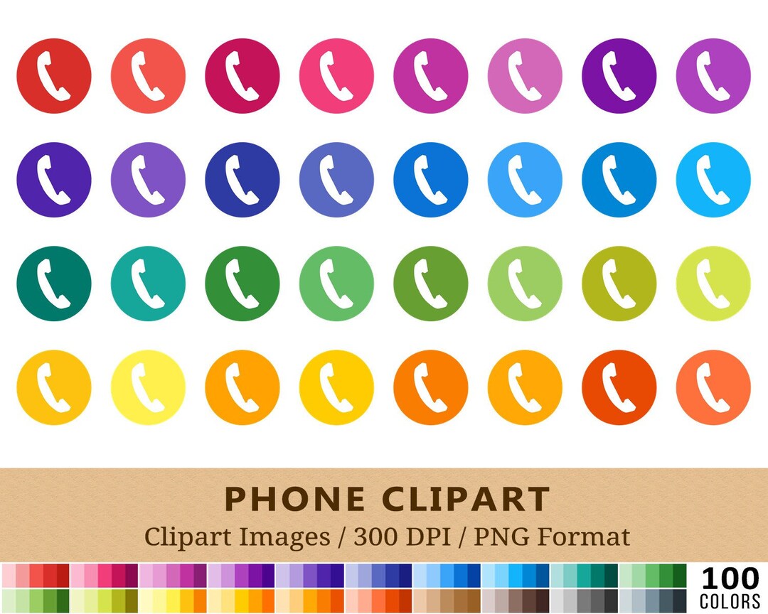 100 Telephone Clipart, Rotary Phone Receiver Clip Art, Rainbow Colors ...