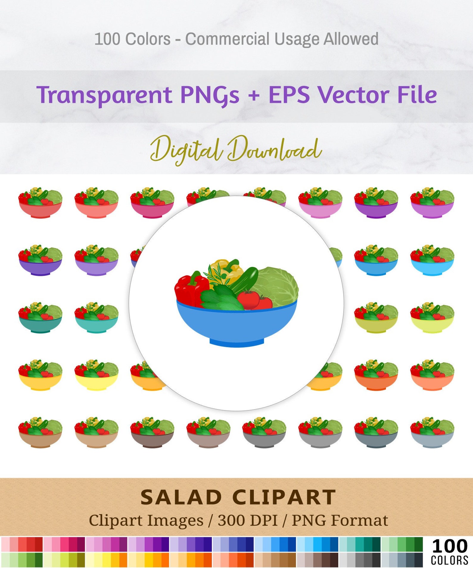 100 Salad Clipart, Fresh Vegetables Clip Art, Rainbow Diet Planner ...
