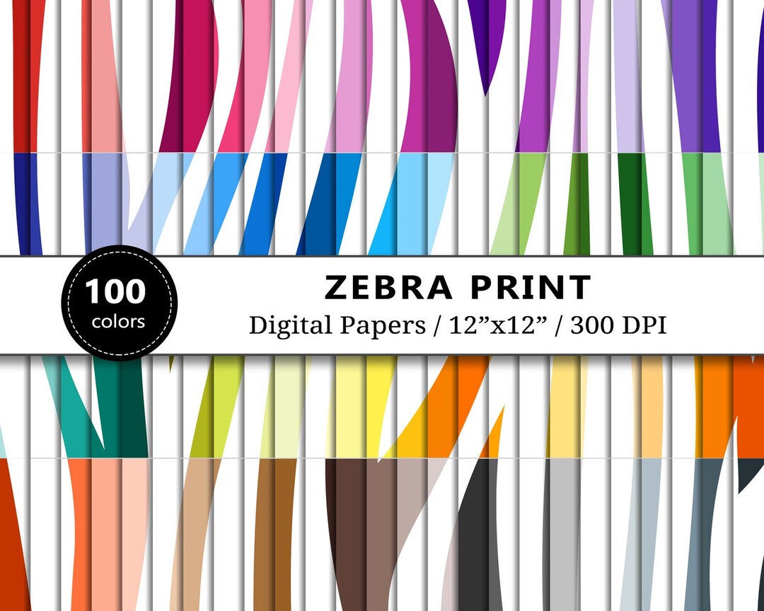Zebra Print Digital Paper, 100 Rainbow Colors, Backgrounds, Scrapbook ...