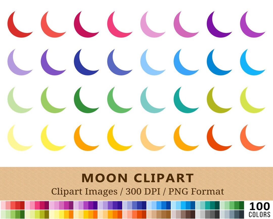 100 Crescent Moon Clipart, Half Moon Symbol Clip Art, Rainbow Planner ...