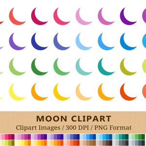 100 Crescent Moon Clipart, Half Moon Symbol Clip Art, Rainbow Planner ...
